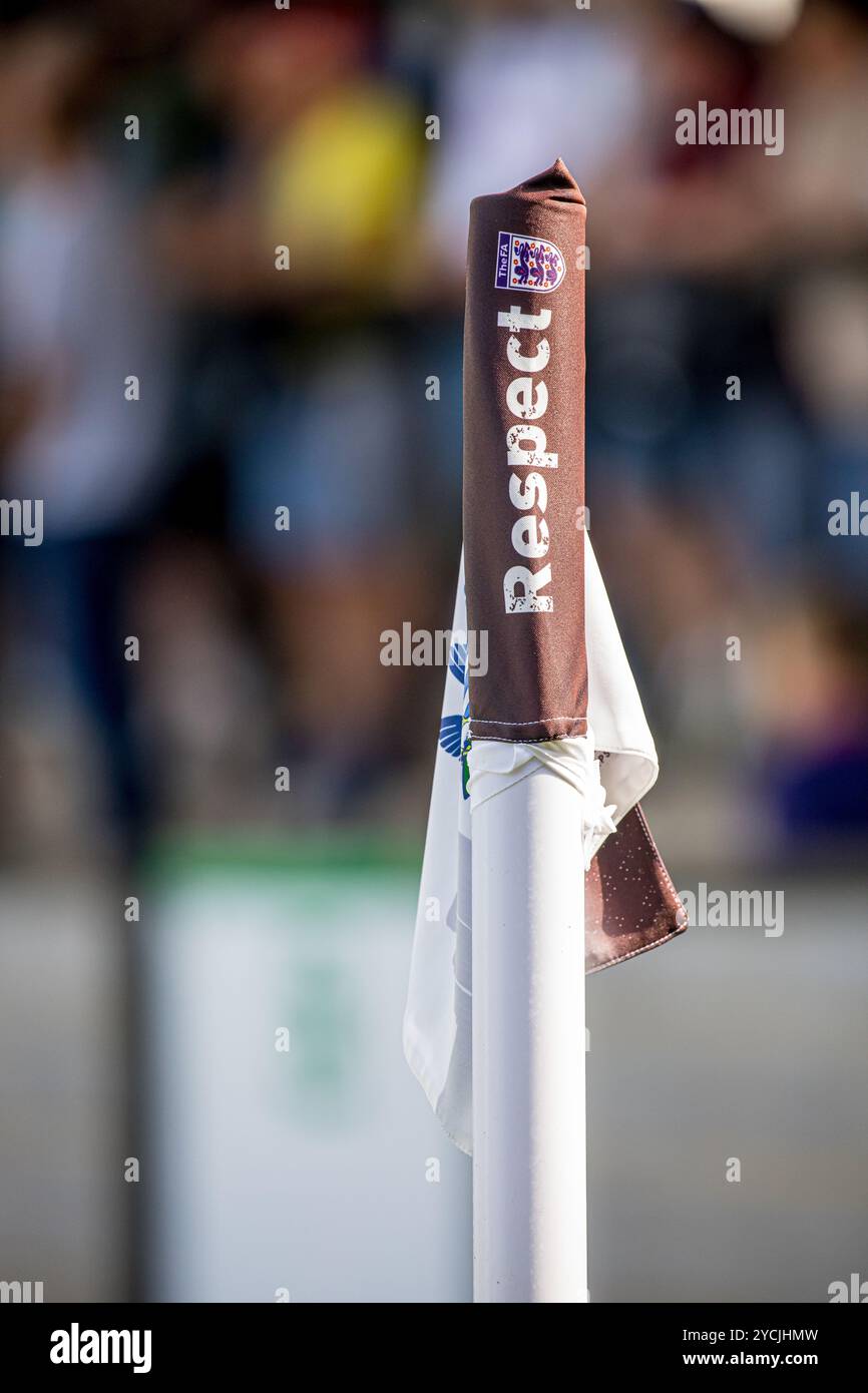 Respect and The FA 3 lions badge on a league football corner flag ...