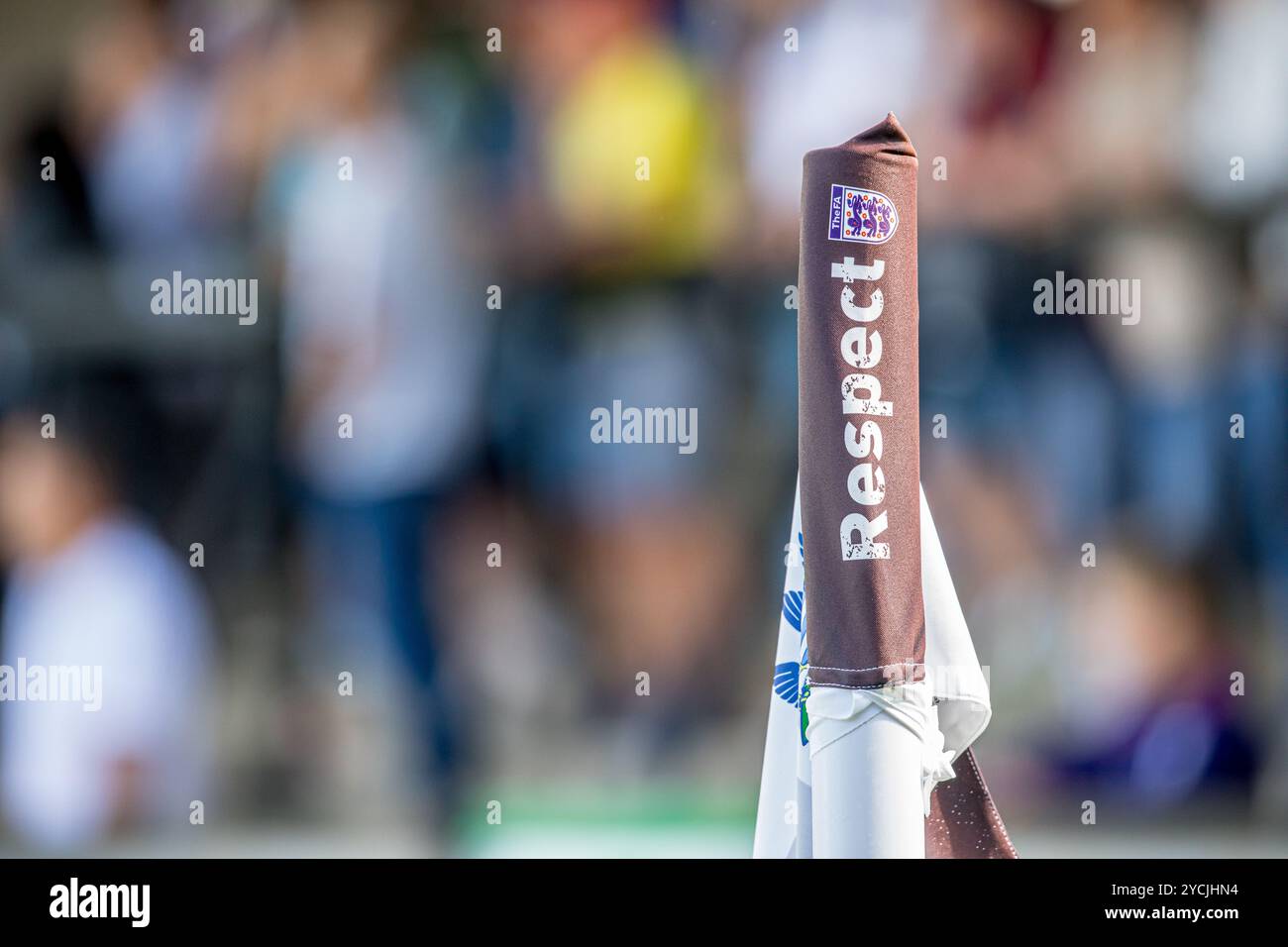 Respect and The FA 3 lions badge on a league football corner flag ...