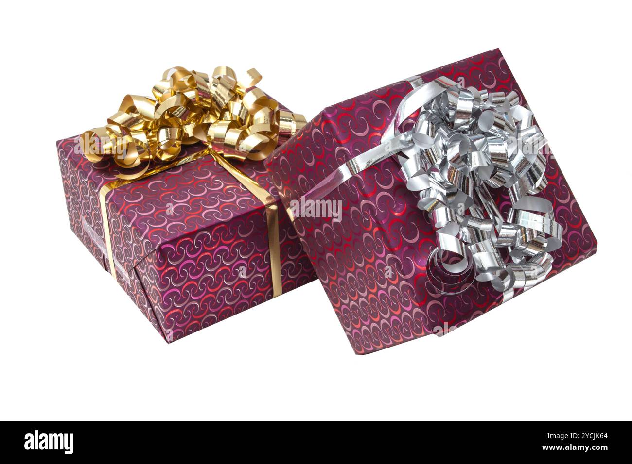 Gift Box with Gold Ribbon Bow Stock Photo - Alamy