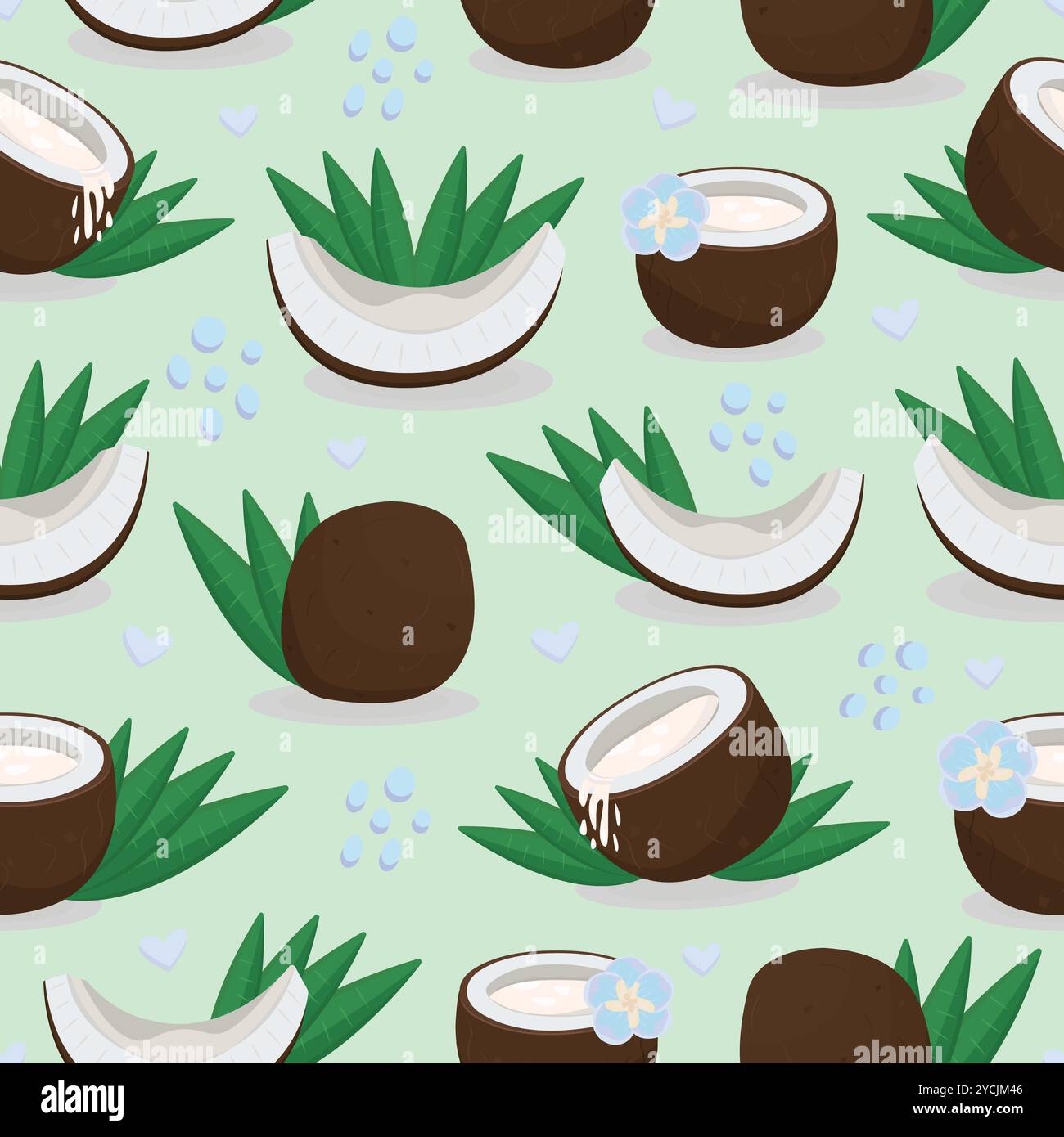 Bright coconut seamless pattern, vector colorful endless background ...