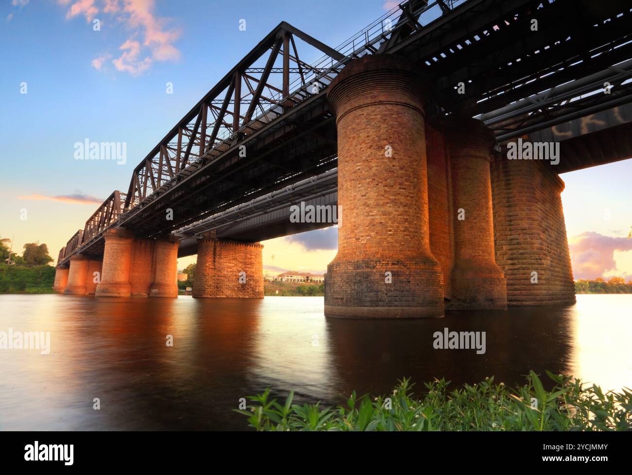 The Victoria Bridge Penrith, view from waters edge at sunset. This is ...