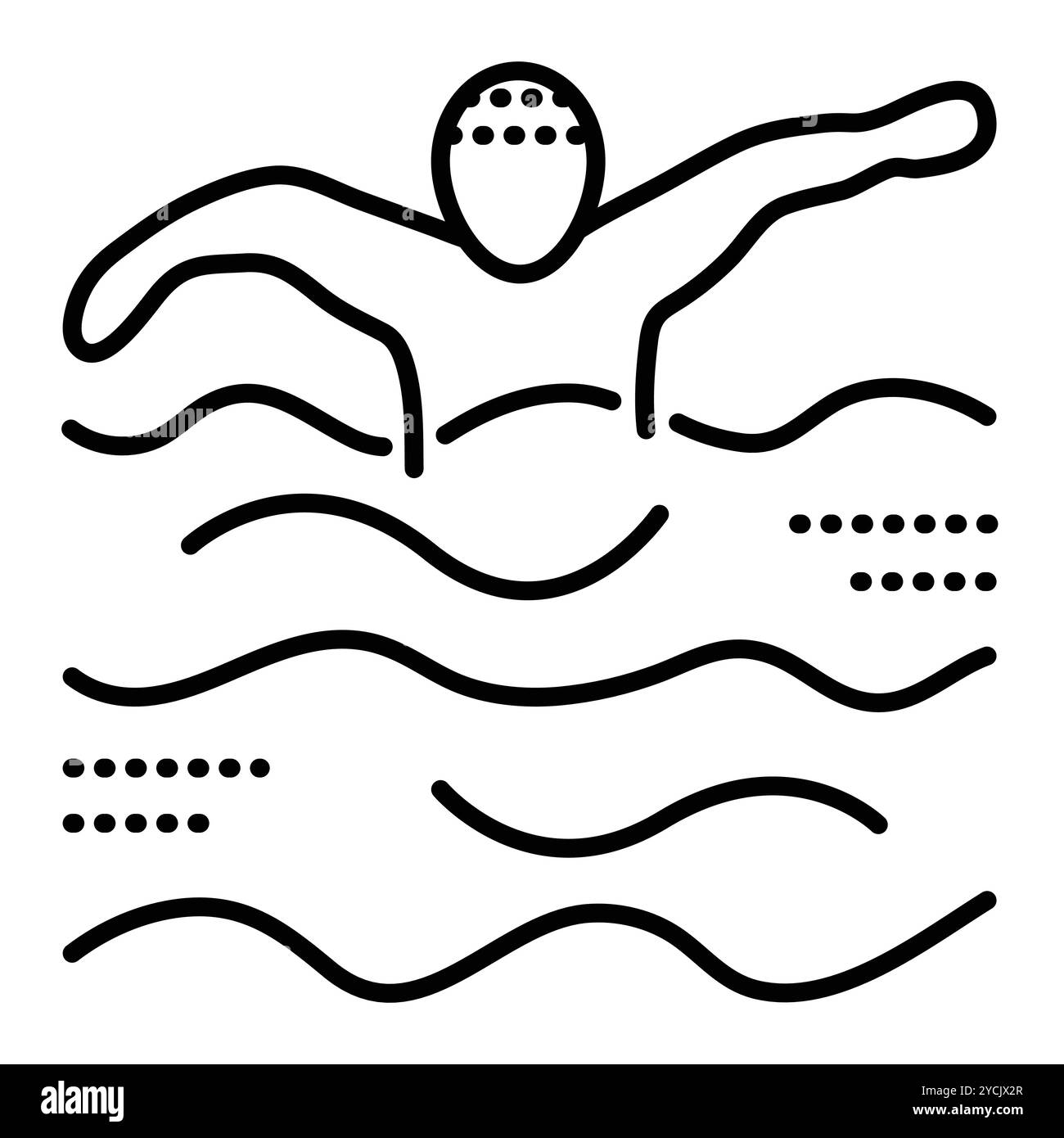 Swimmer in water, black line icon, swimming symbol. Vector monochrome ...
