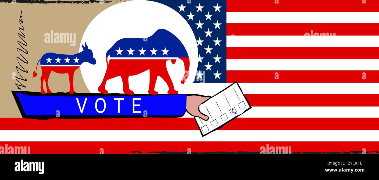 A donkey, the symbol of the USA Democratic Party, and an elephant, the ...