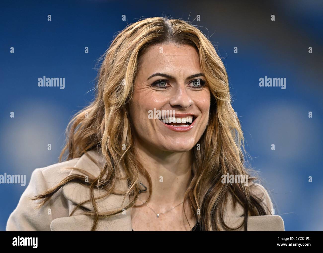 Former footballer Karen Carney all smiles ahead of the UEFA Champions ...