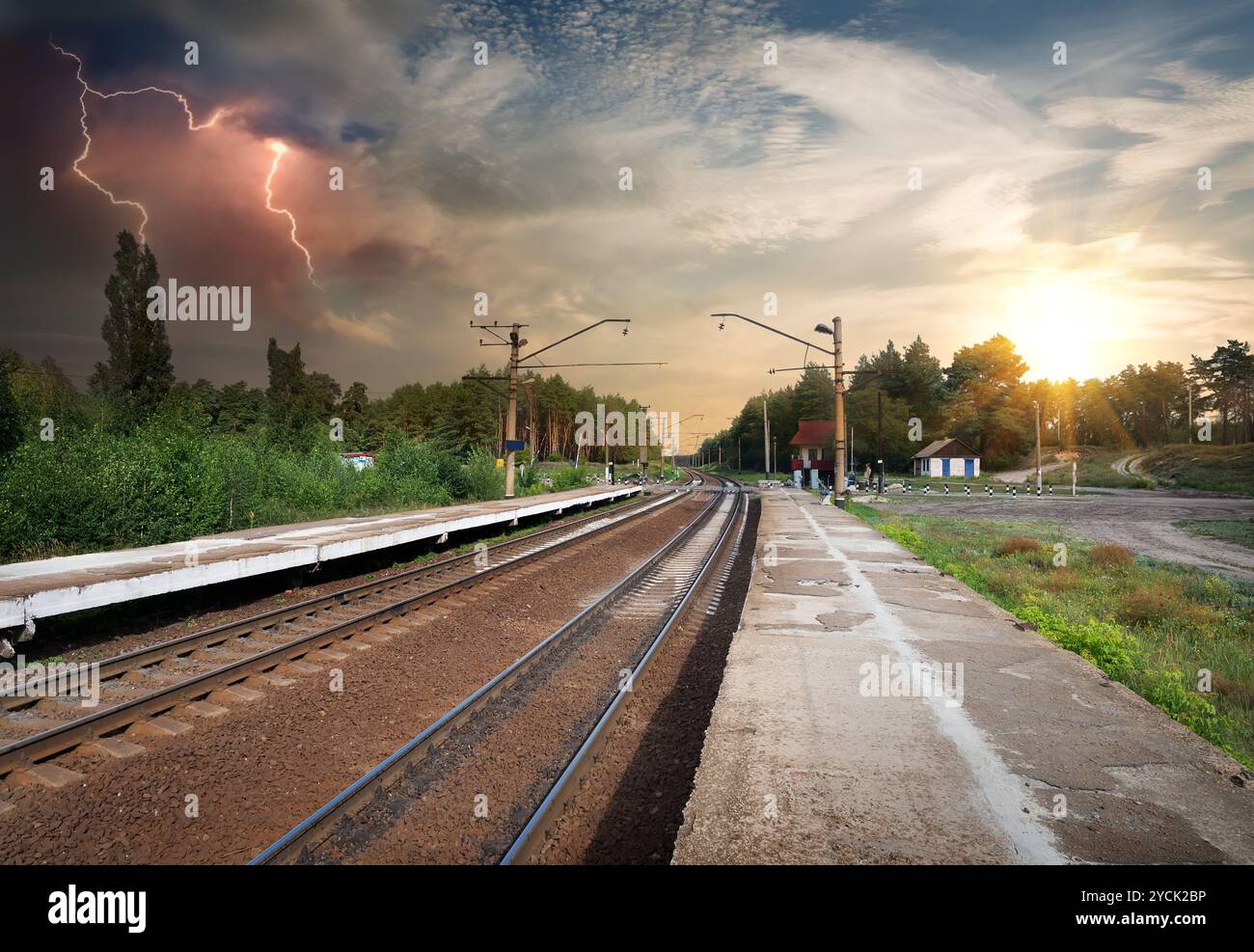 Bad weather over railroad Stock Photo - Alamy