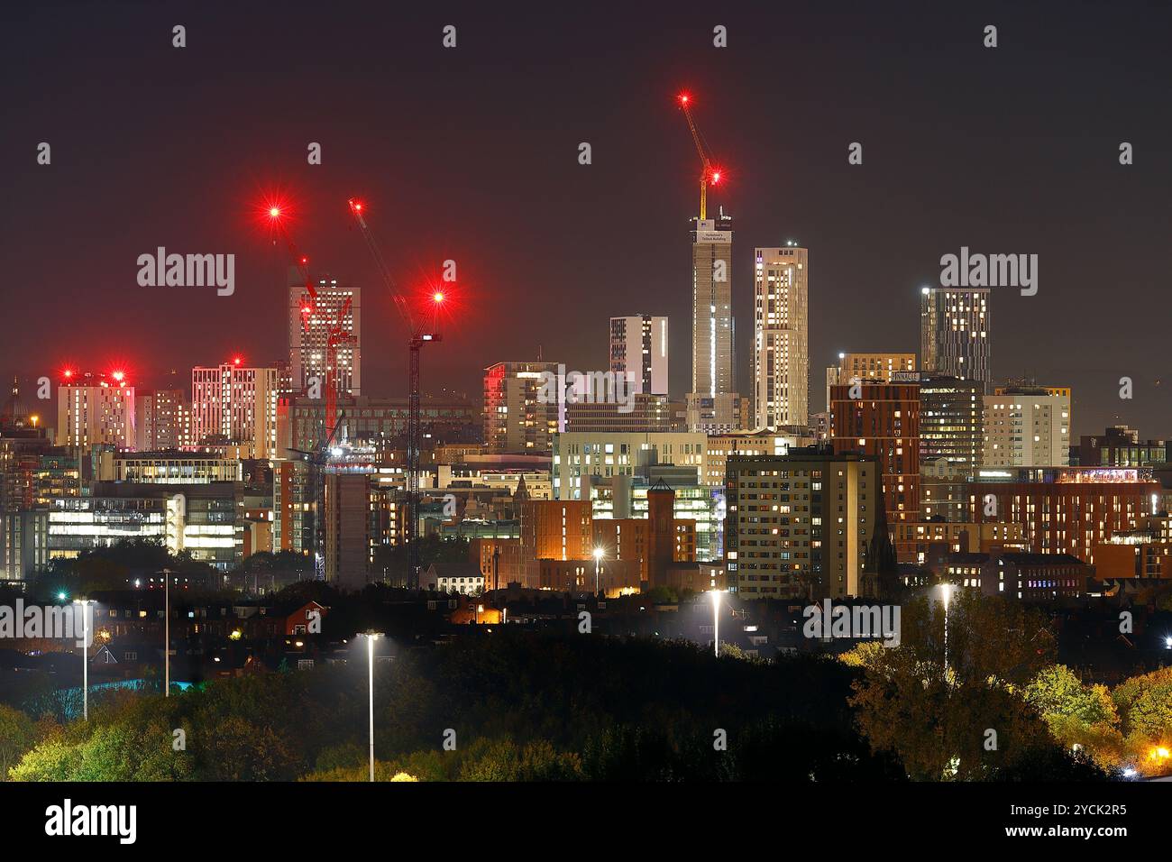 Leeds City skyline at night. The new tallest building in Leeds and ...