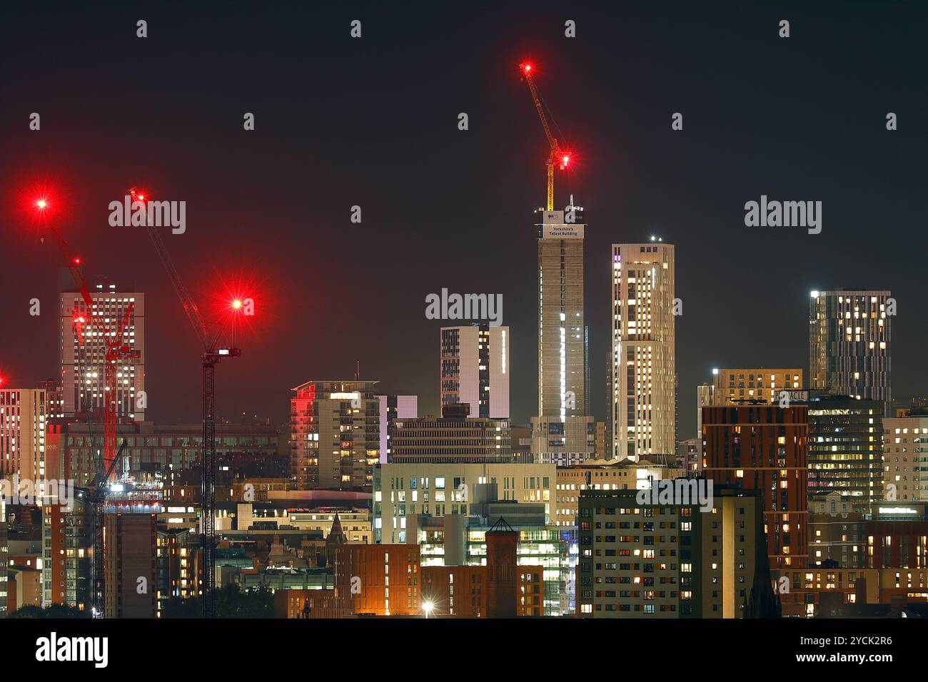 Leeds City skyline at night. The new tallest building in Leeds and ...
