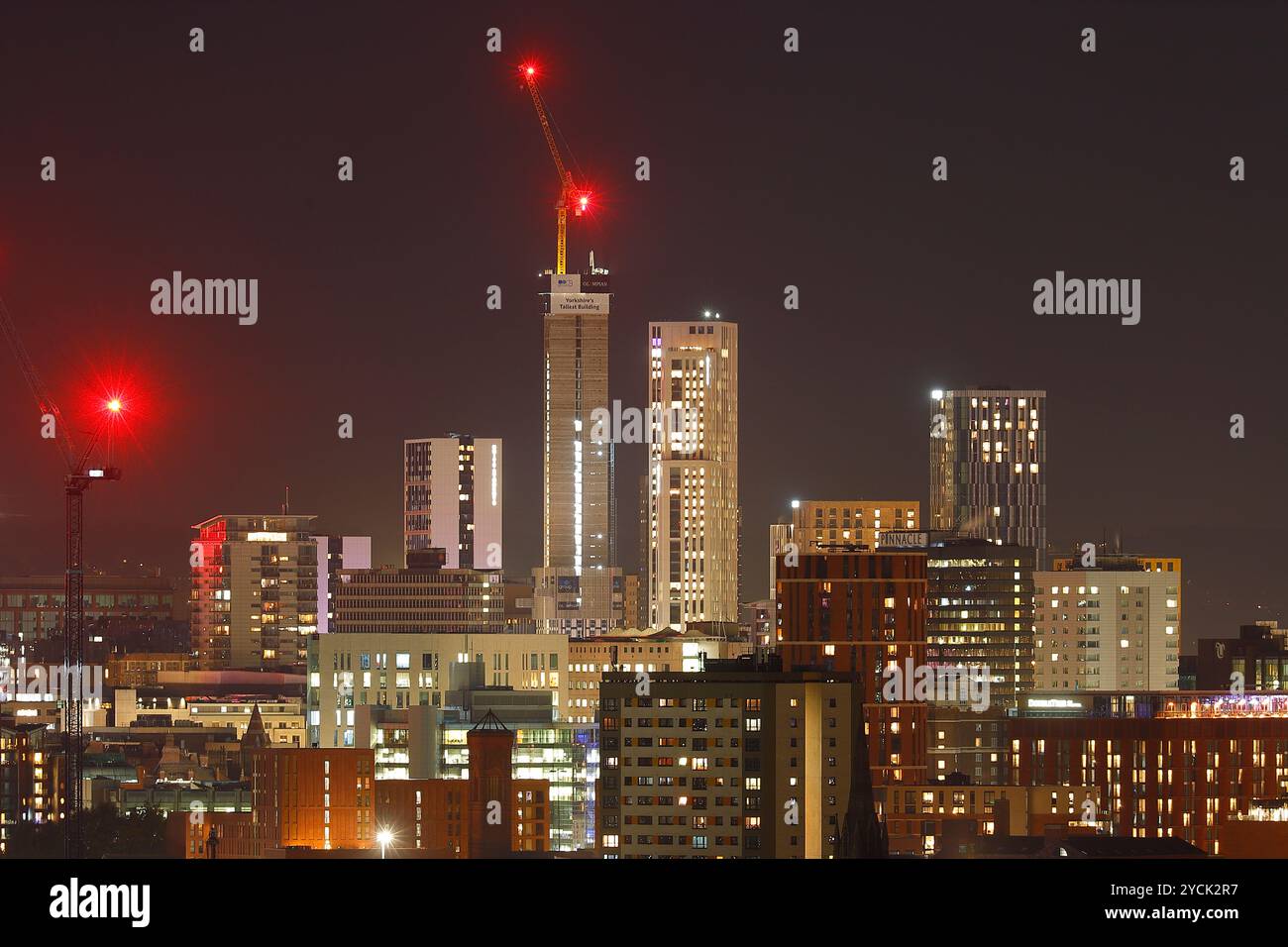 Leeds City skyline at night. The new tallest building in Leeds and ...
