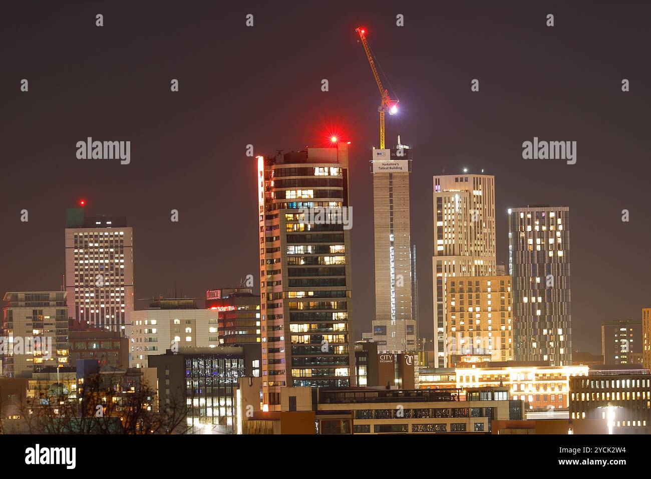 Leeds City skyline at night. The new tallest building in Leeds and ...