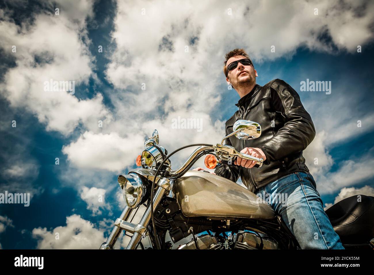 Biker on a motorcycle Stock Photo - Alamy