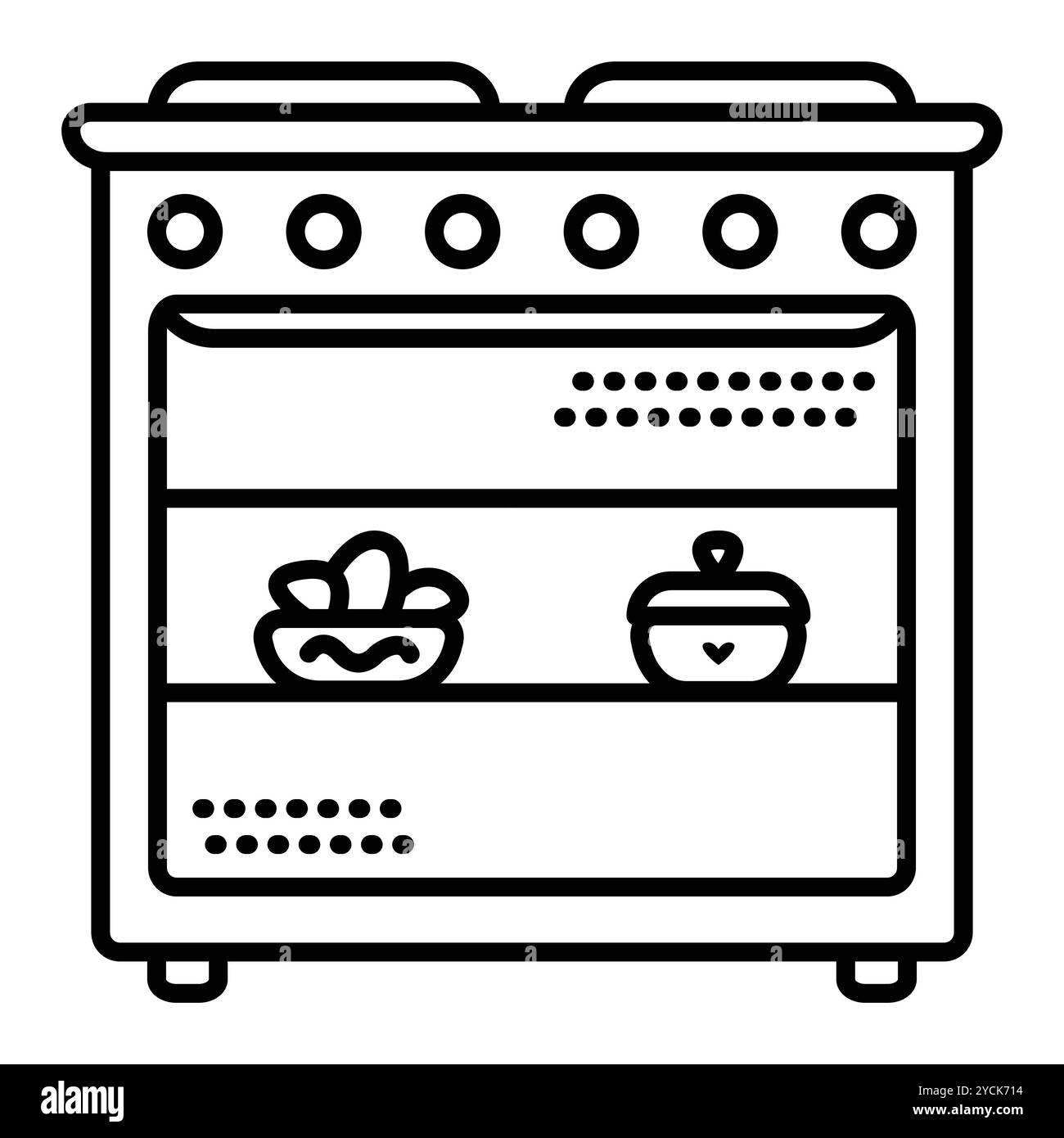 Doodle of stove, oven with food being prepared. Vector monochrome ...