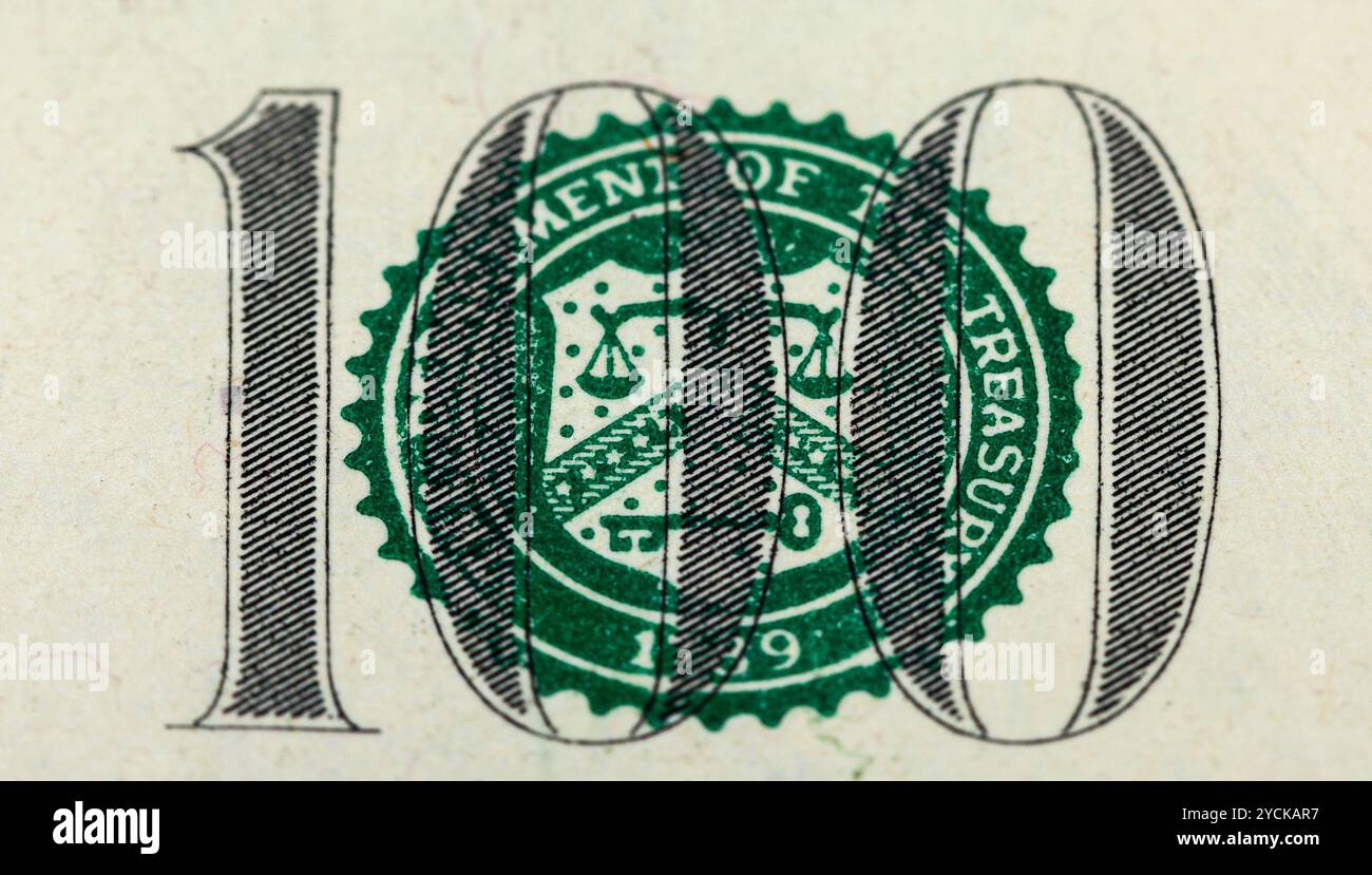 Number 100. Fragment of One Hundred Dollar Bill Stock Photo - Alamy