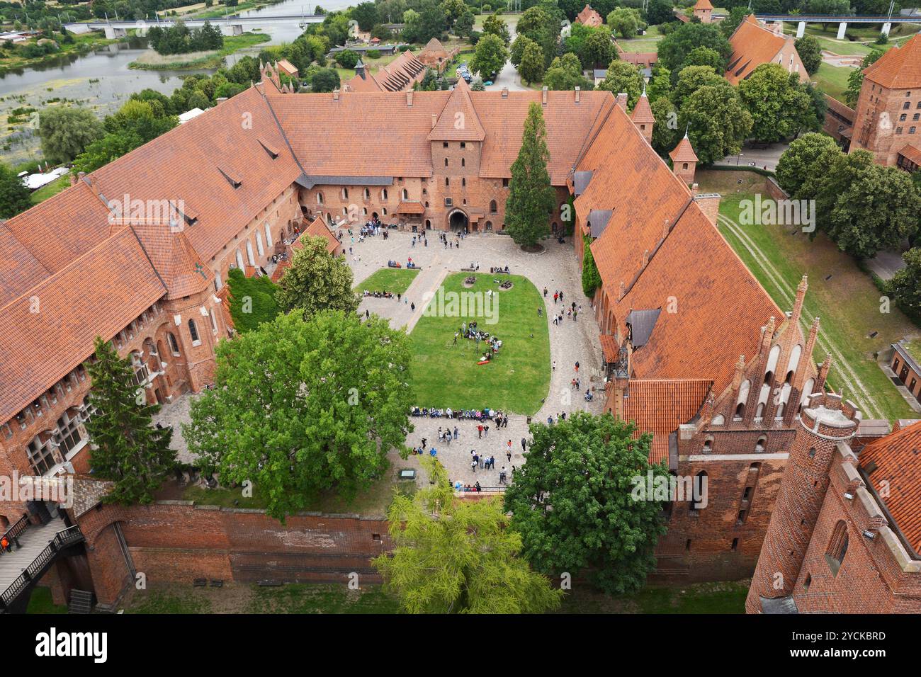 Aerial view of Malbork Teutonic Order castle and fortress by the Nogat ...