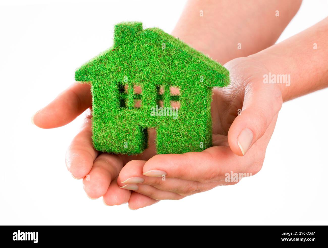 Grass home isolated on white background in human hands Stock Photo - Alamy