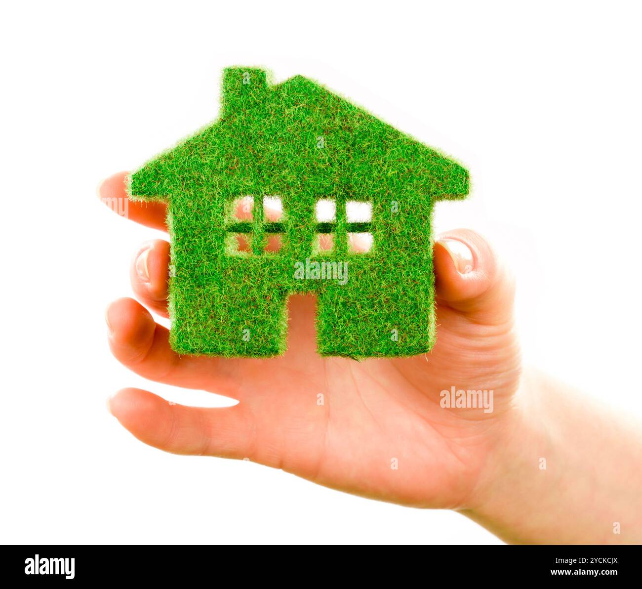 Grass home isolated on white background in human hands Stock Photo - Alamy