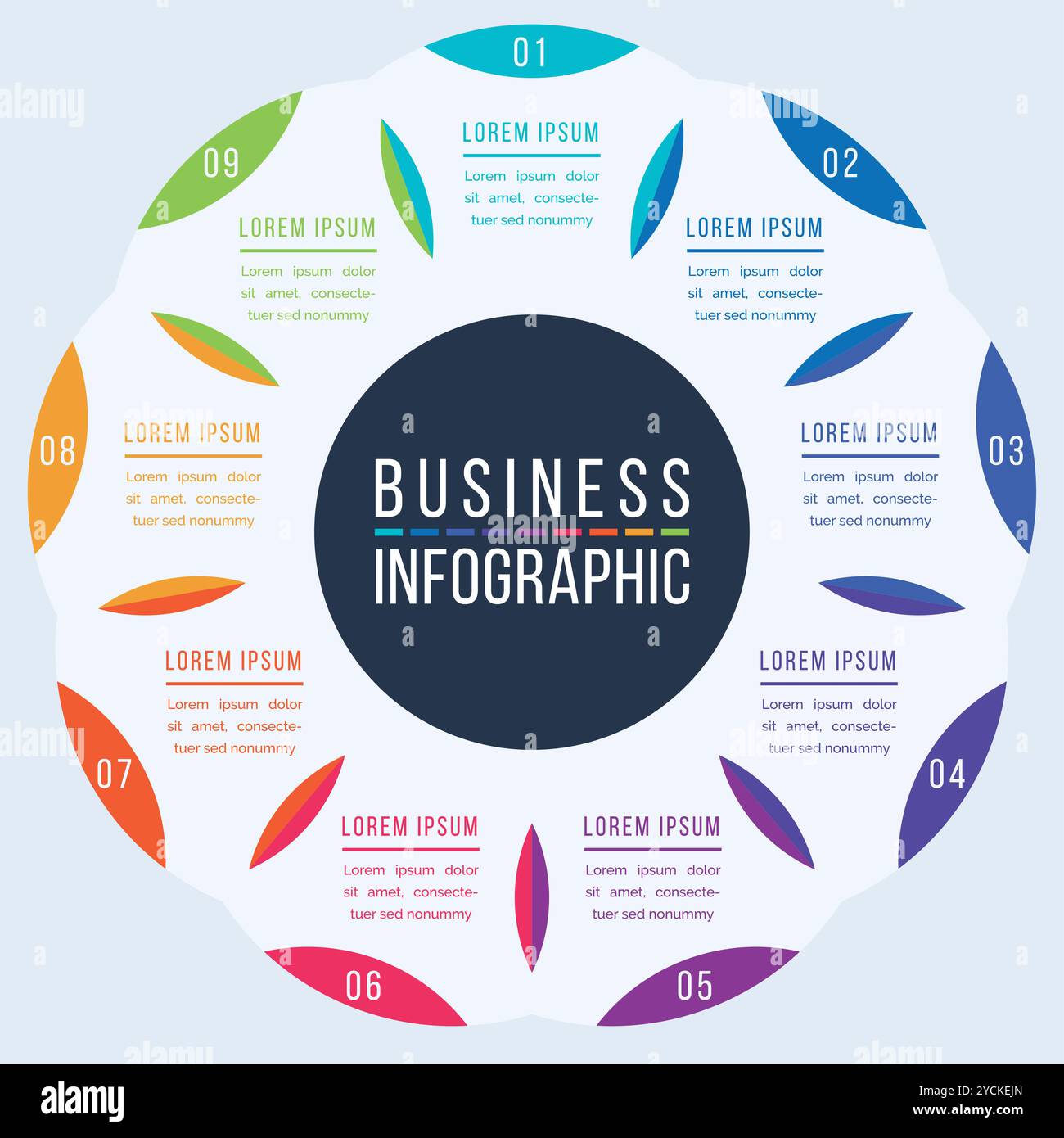 Circle Infographic template 9 steps, objects, elements or options ...