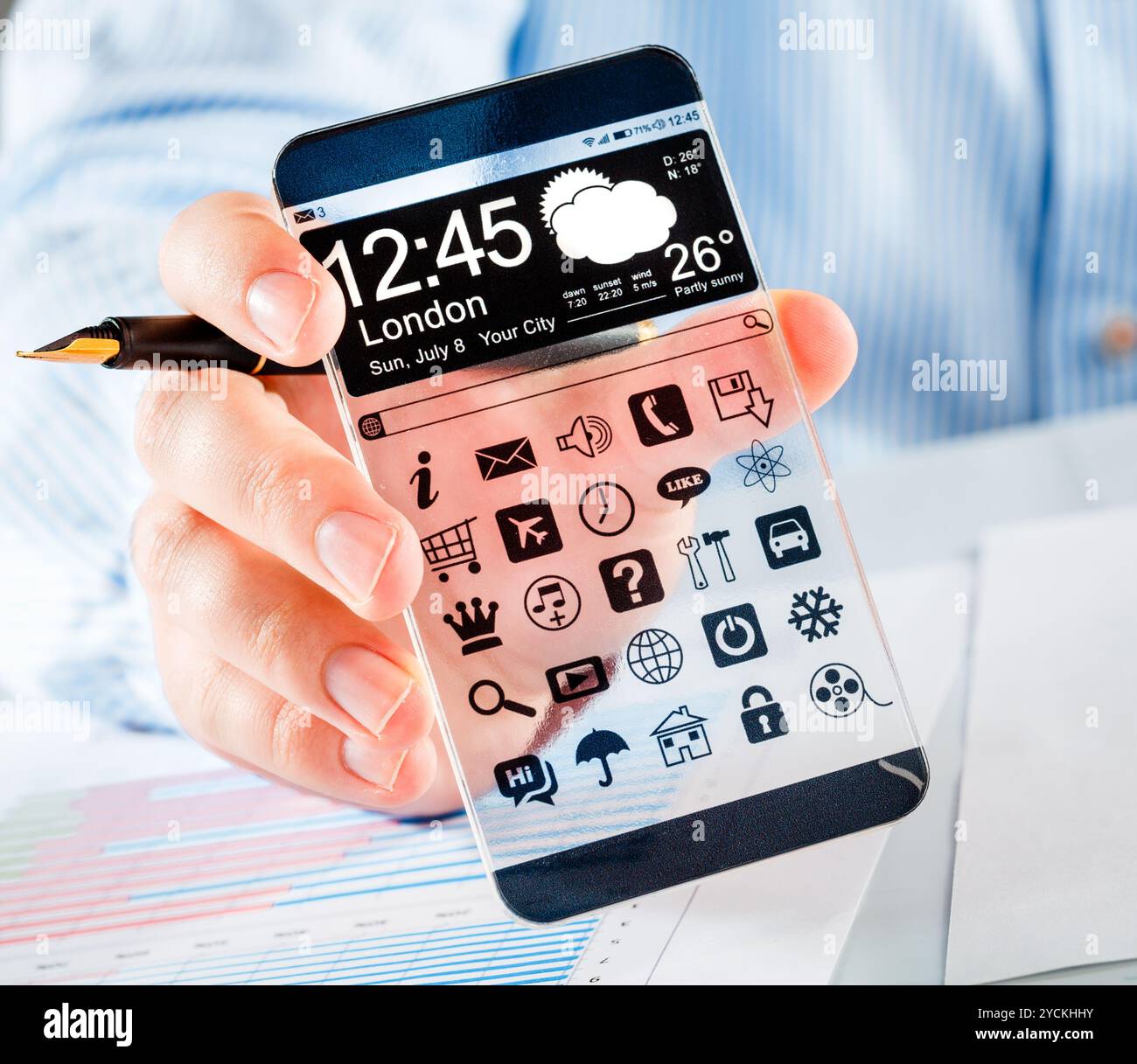 Smartphone with transparent screen in human hands Stock Photo - Alamy