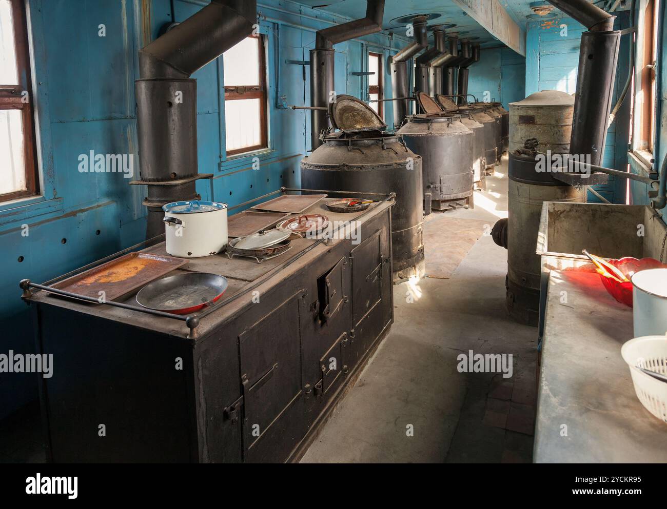 Interior of old railway wagon kitchen Stock Photo - Alamy