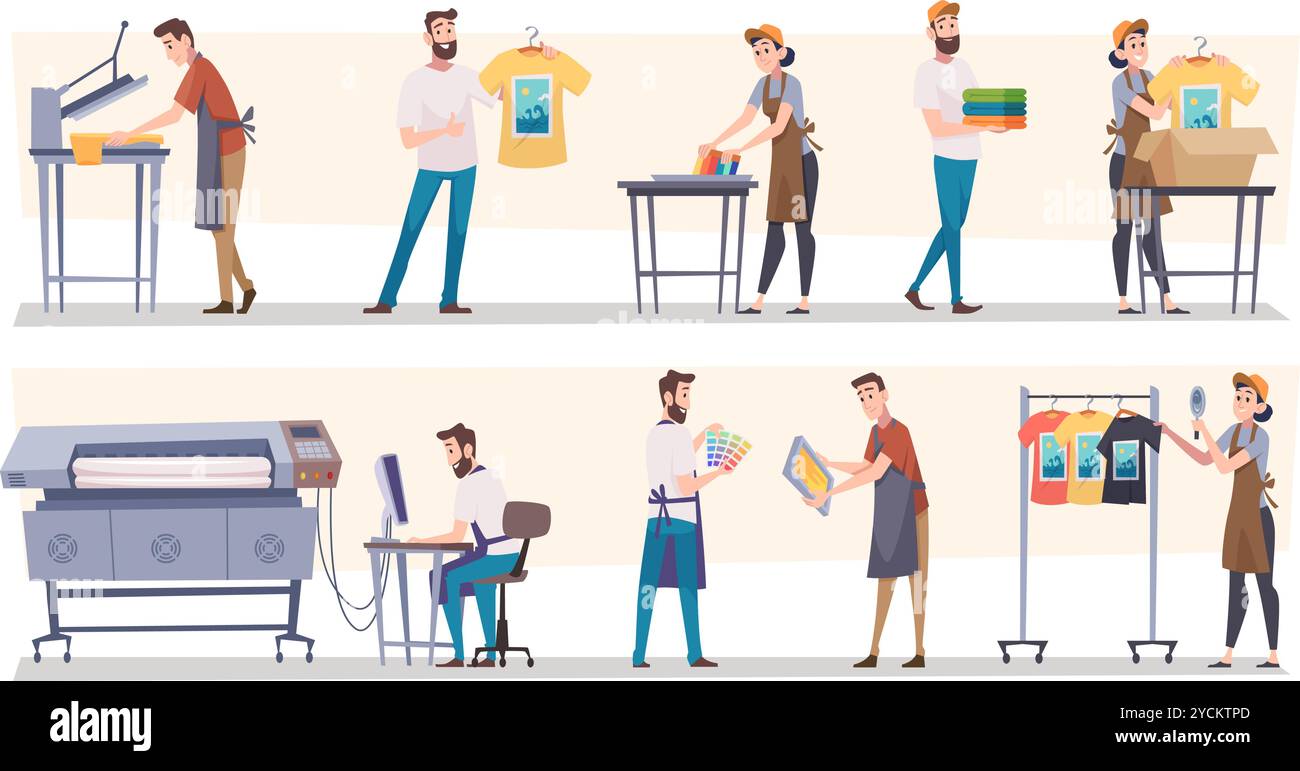 Print house. Silk screen typography processes with professional tools ...