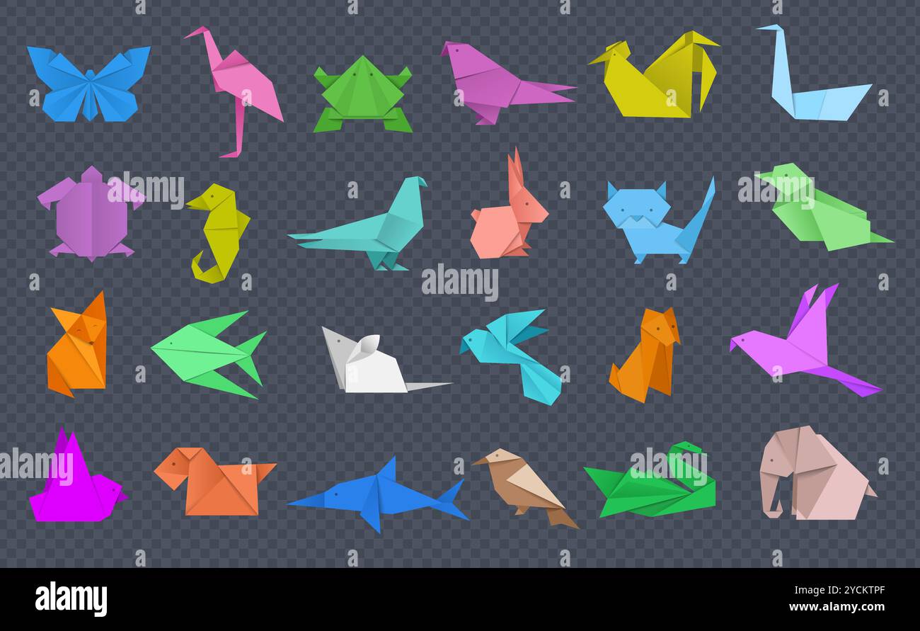 Origami. Animals from paper different geometric shapes crafting ...