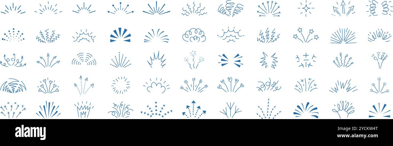 Doodle shine. Hand drawn sun rays decorative lines recent vector ...