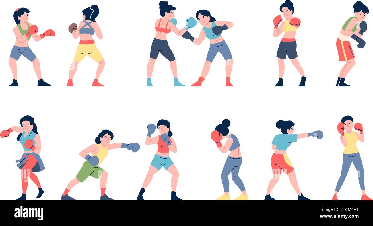 Female boxers. Women fighting in boxing gloves, punching in sparring ...