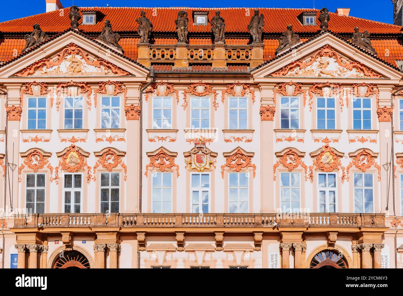 Detail facade. Kinský Palace - Palác Kinských, is a former palace and now an art museum in ...