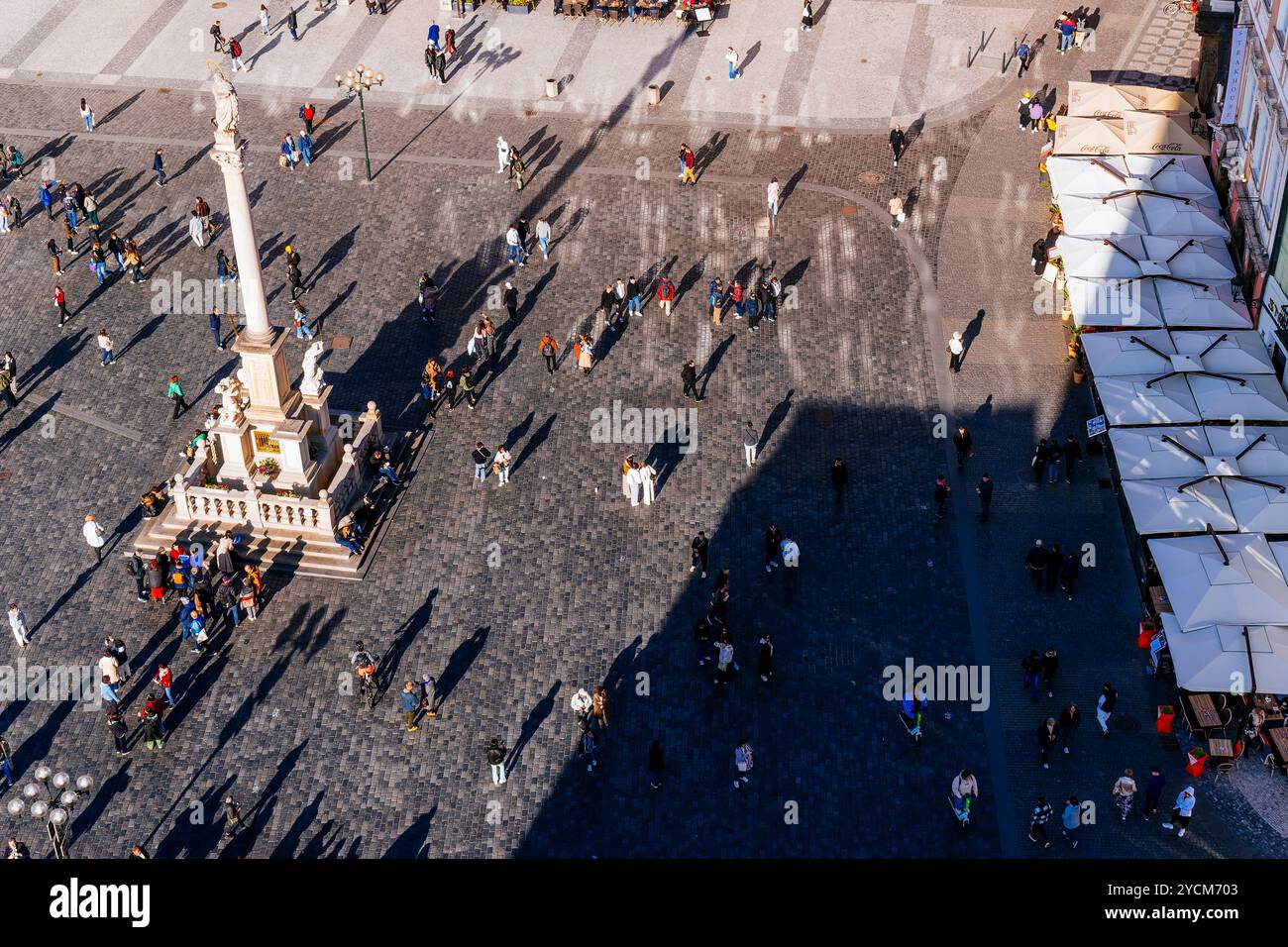 Aerial view. The Marian column, Mariánský sloup, of Prague is a ...