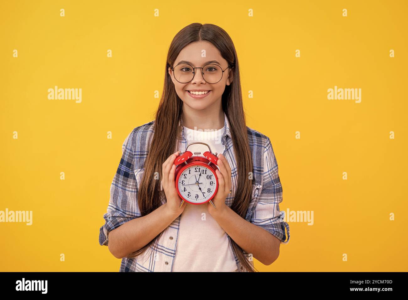 school time. Teen girl checking the clock. time schedule. Time ...