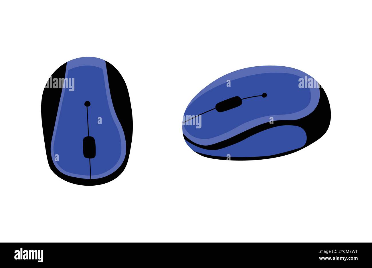 Flat illustrations set of blue mouse front and side view. Simple doodle ...