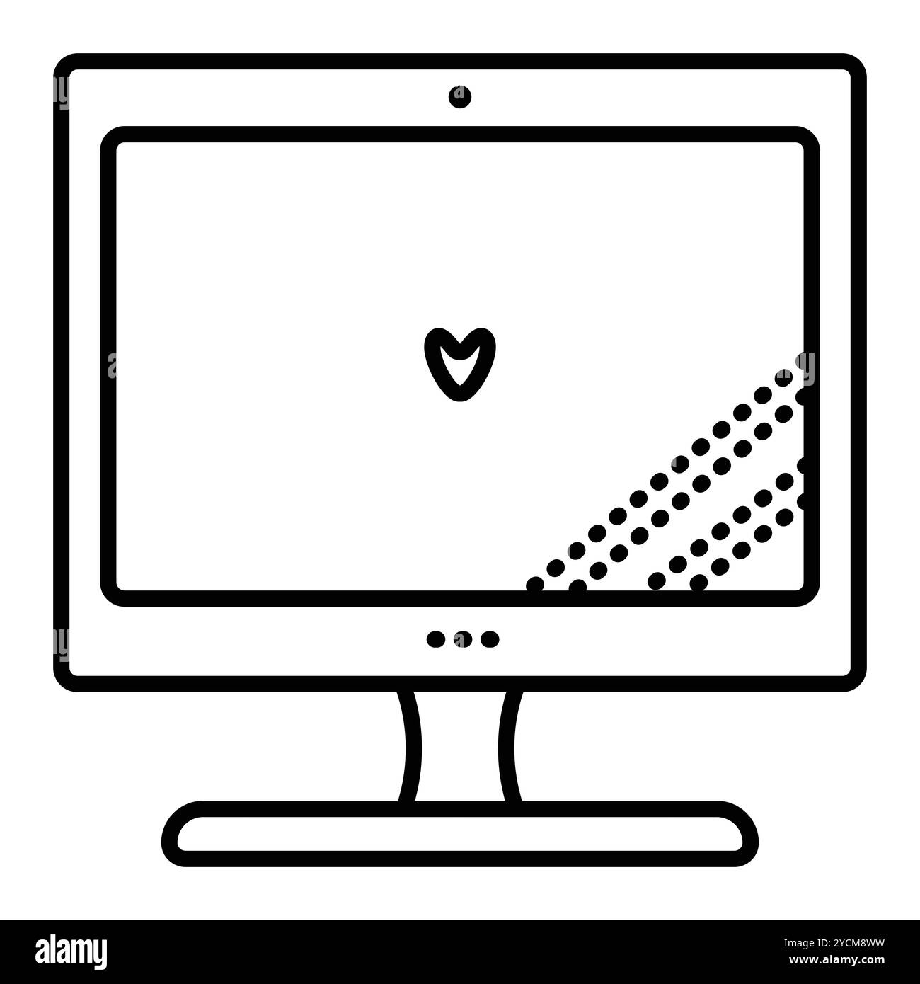 Black line computer monitor. Front view of PC screen, single vector black line icon. Outline ...