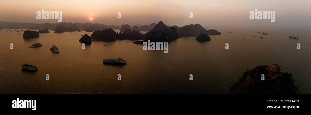 Aerial view of Ti Top Beach island, Ha Long Bay, Halong Bay is a UNESCO ...