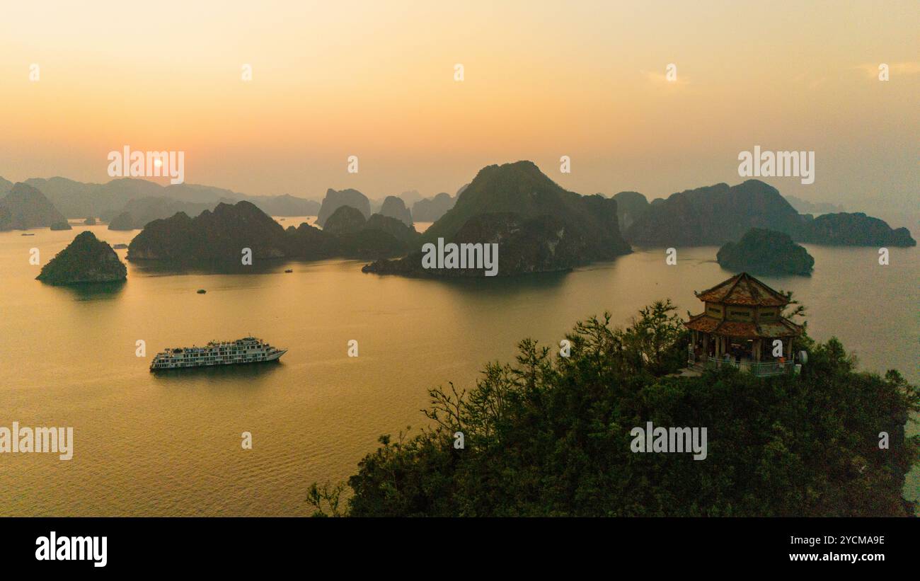 Aerial view of Ti Top Beach island, Ha Long Bay, Halong Bay is a UNESCO ...