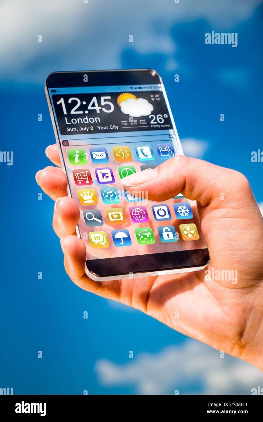Smartphone with transparent screen in human hands Stock Photo - Alamy