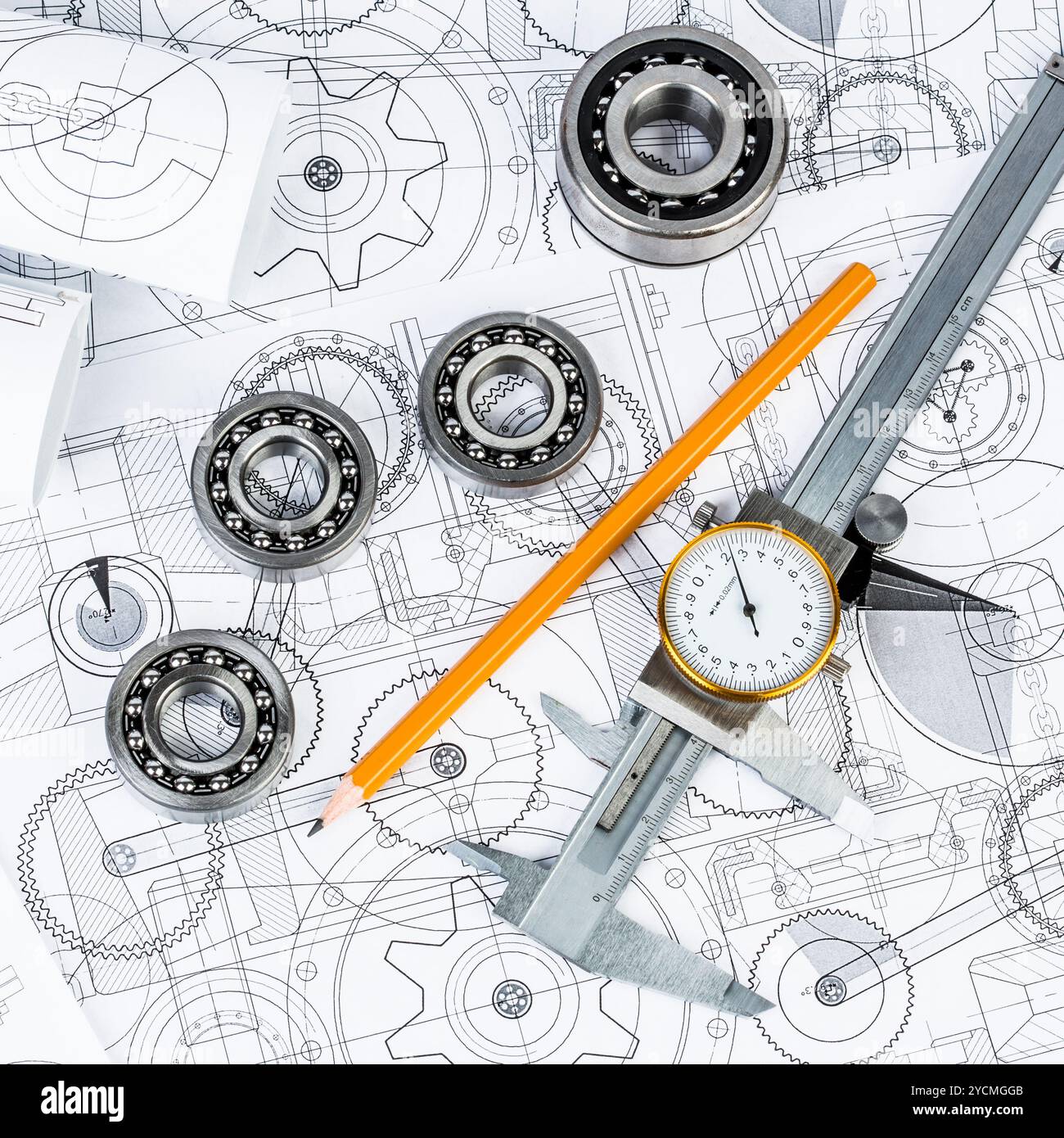 Ball bearings on technical drawing Stock Photo - Alamy
