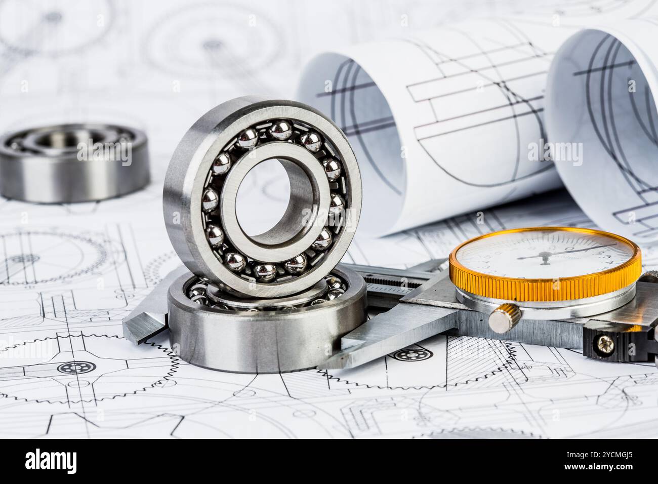 Ball bearings on technical drawing Stock Photo - Alamy