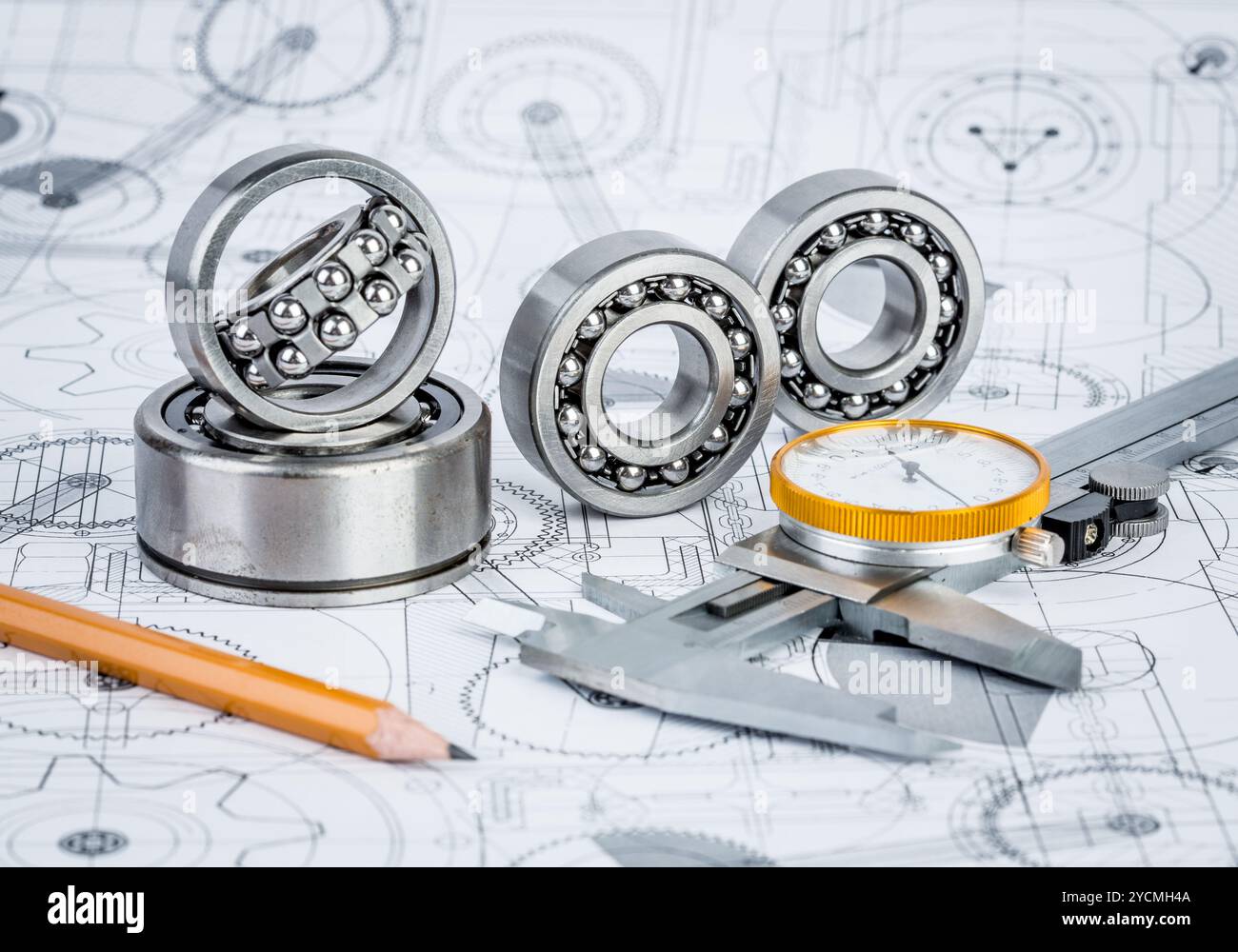 Ball bearings on technical drawing Stock Photo - Alamy