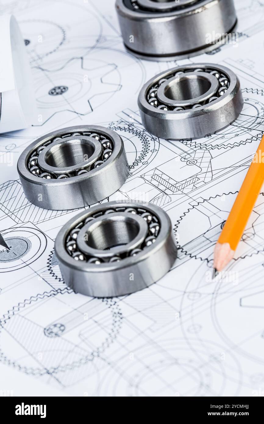 Ball bearings on technical drawing Stock Photo - Alamy