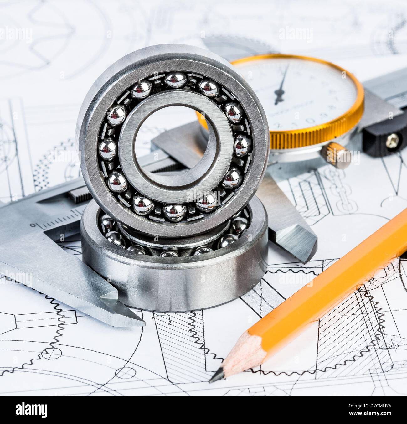 Ball bearings on technical drawing Stock Photo - Alamy