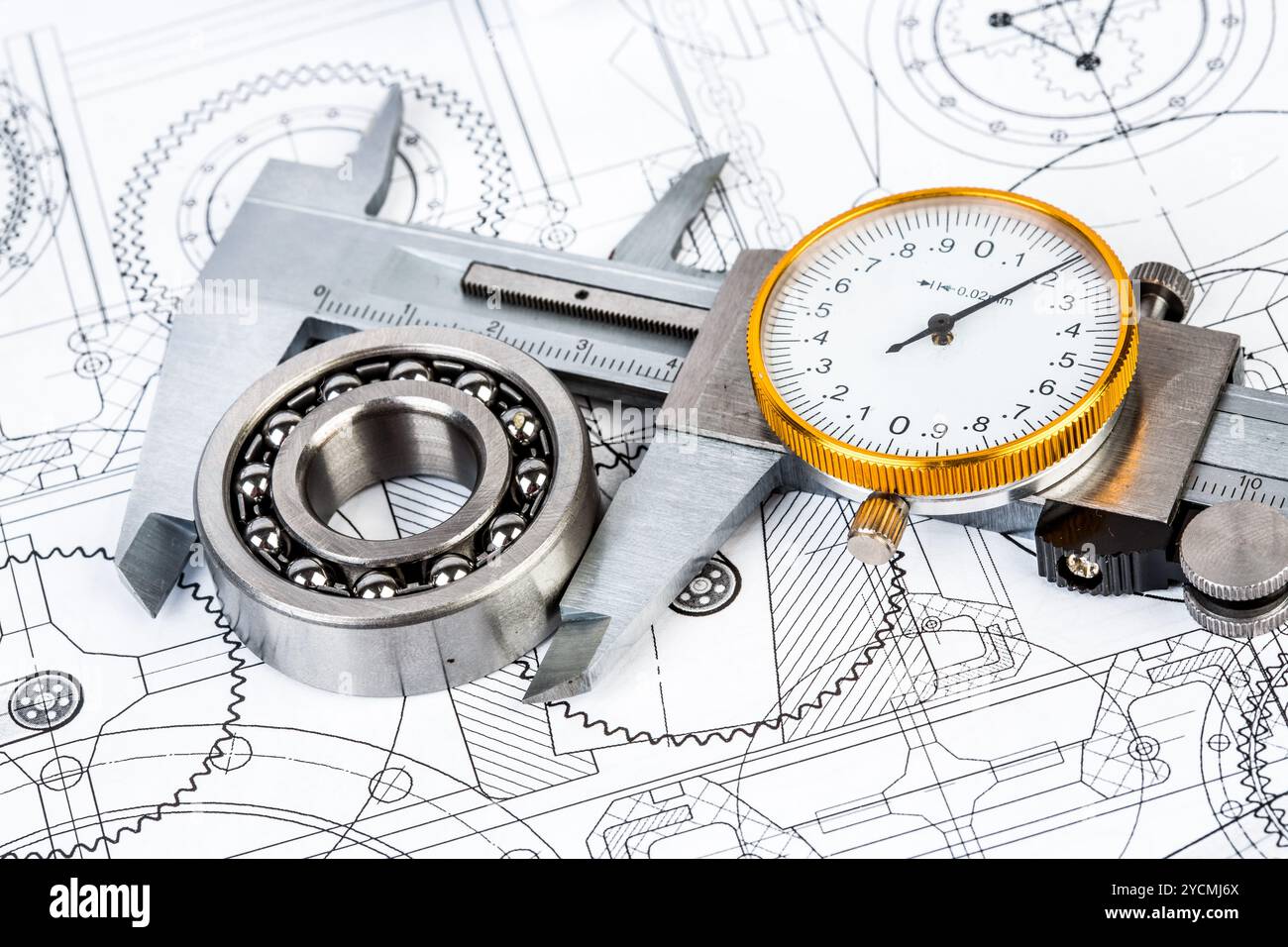 Ball bearings on technical drawing Stock Photo - Alamy