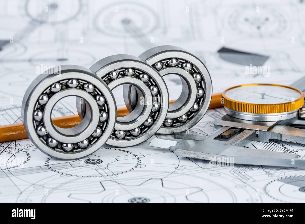 Ball bearings on technical drawing Stock Photo - Alamy