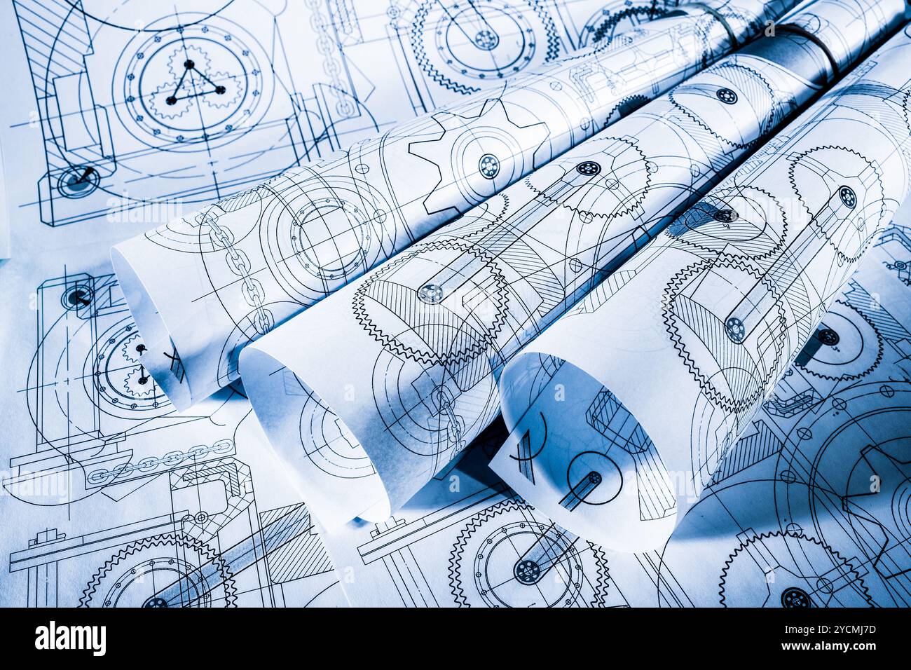 Technical drawings in a blue toning Stock Photo - Alamy