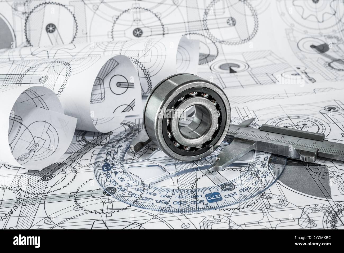 Ball bearings on technical drawing Stock Photo - Alamy