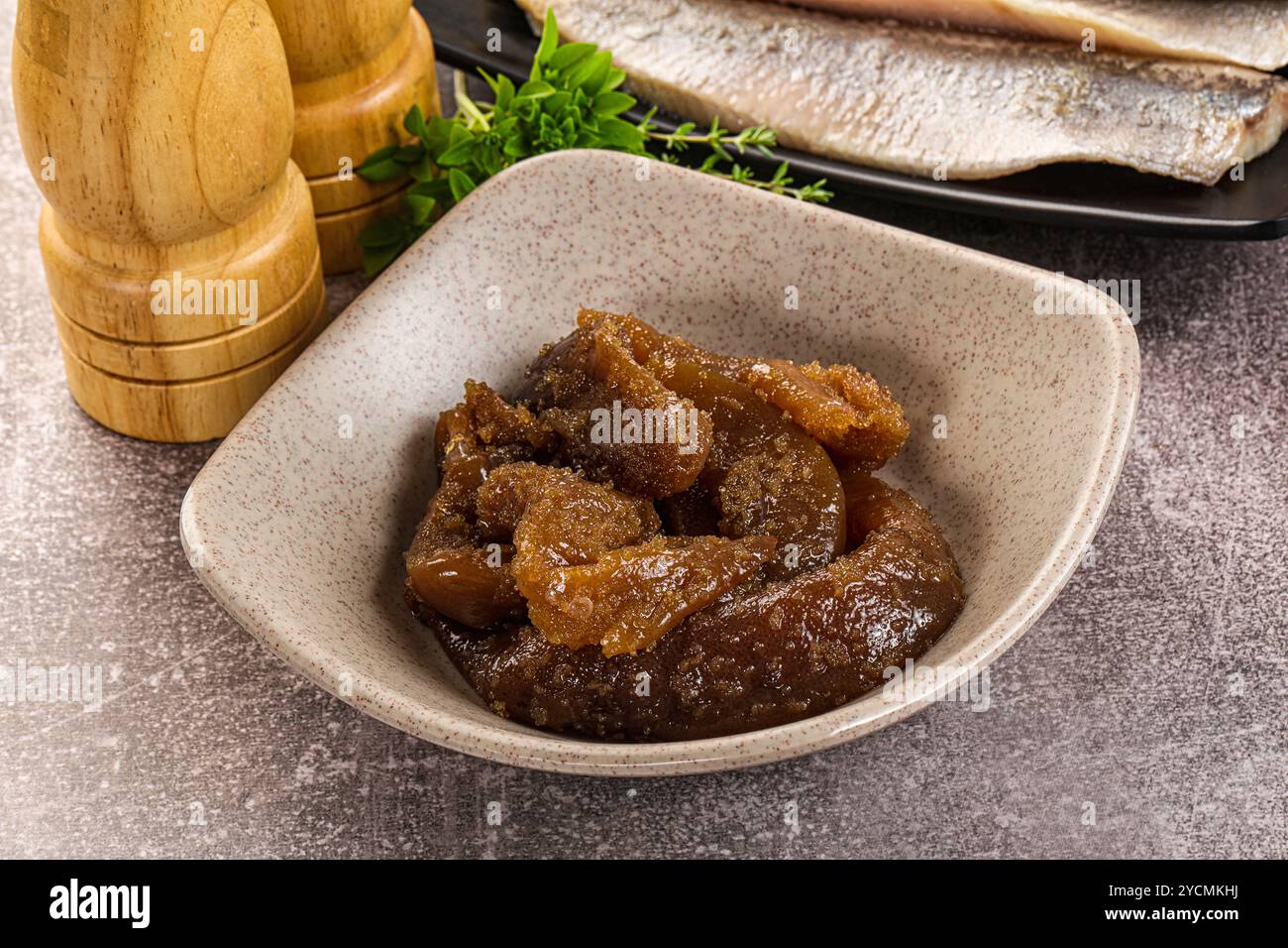 Salted Herring roe snack in the plate Stock Photo - Alamy