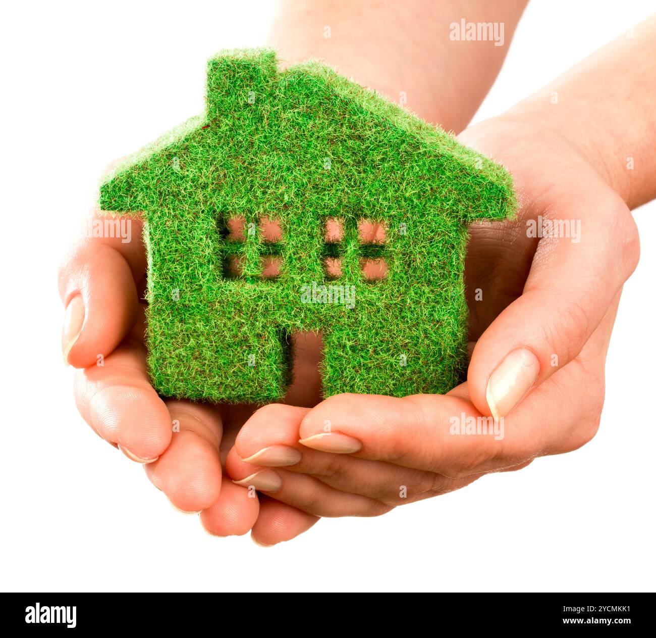 Grass home isolated on white background in human hands Stock Photo - Alamy
