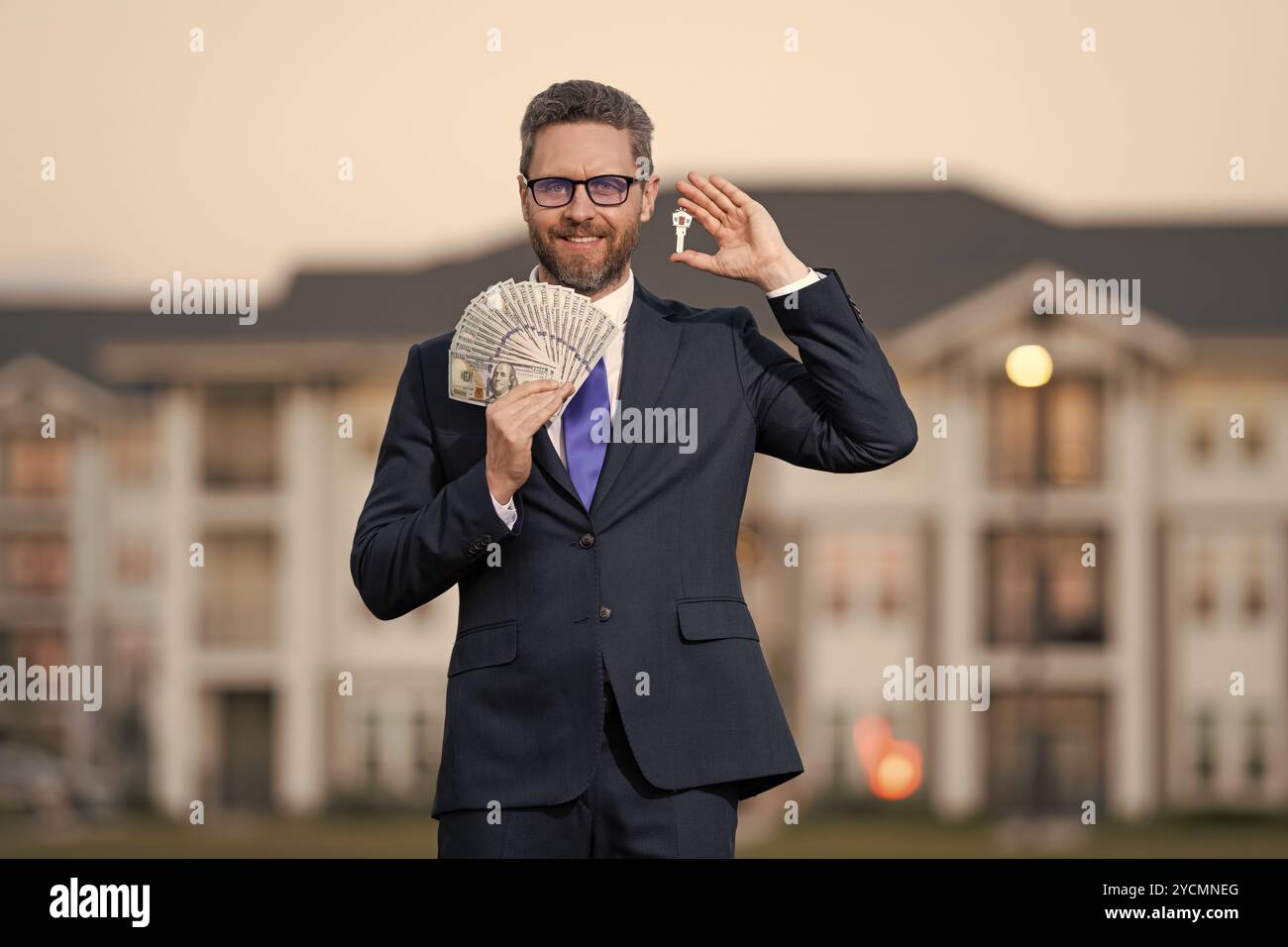 New home owner. Real estate home owner business man salesman sell house ...