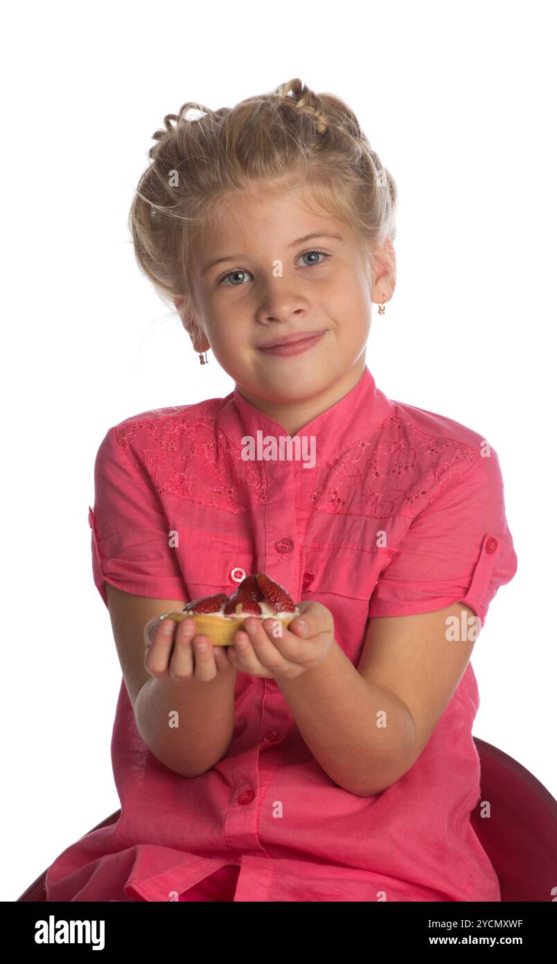 Happy girl enjoy cake, isolated Stock Photo - Alamy