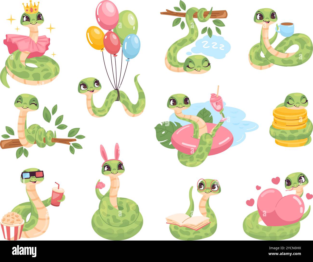 Snakes baby characters. Cartoon funny crawling snake comic zoo kid ...