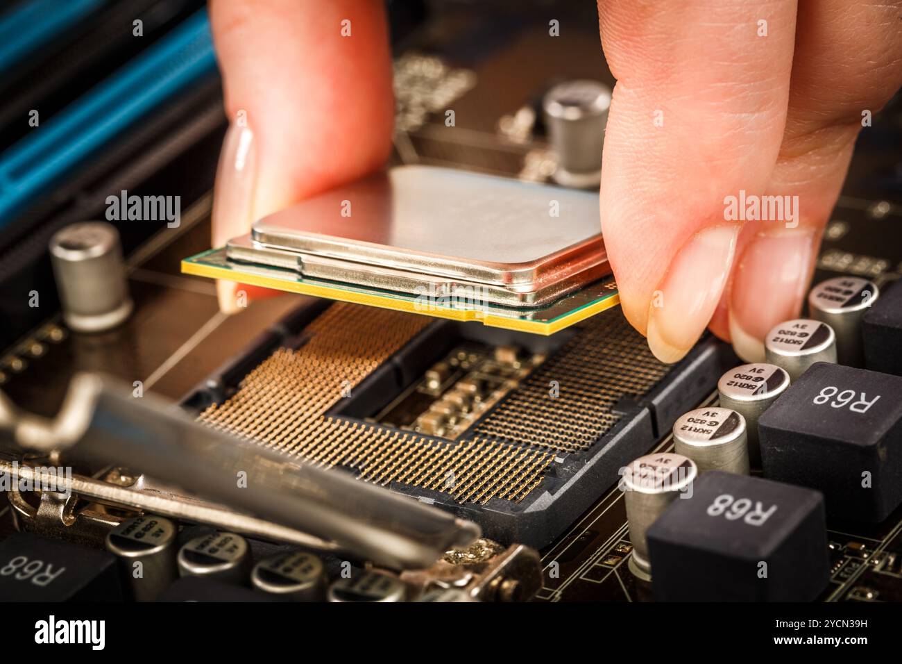 Modern processor and motherboard Stock Photo - Alamy