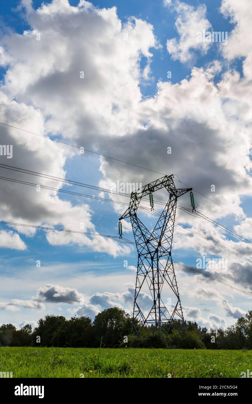 High voltage pylon in the French countryside. High voltage electric ...